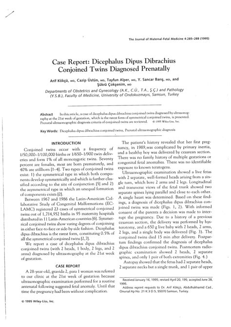 Pdf Case Report Dicephalus Dipus Dibrachius Conjoined Twins Diagnosed Prenatally