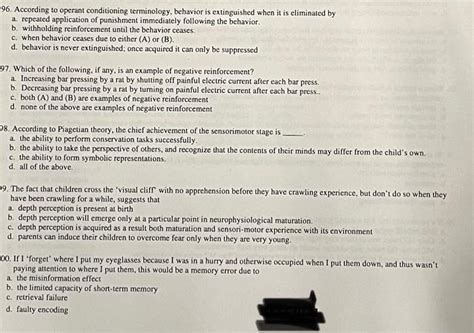 Solved 96 According To Operant Conditioning Terminology