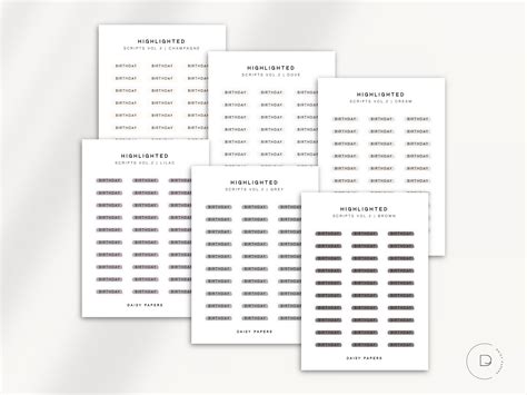 Birthday Highlighted Scripts Vol 2 Planner Stickers Etsy