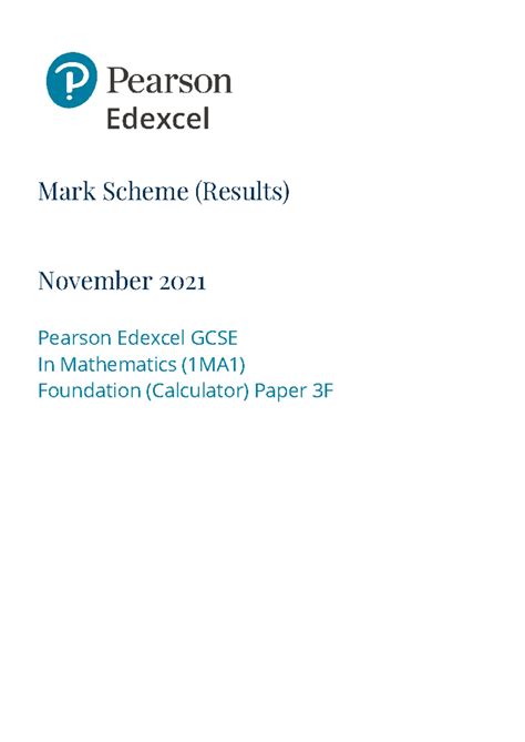 Maths Paper 1 Mark Scheme Mark Scheme Results November 2021 Pearson Edexcel Gcse In