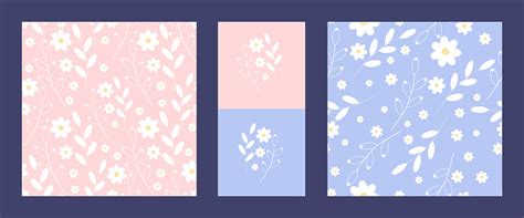 2 매끄러운 꽃 패턴 화이트 카모마일과 데이지 꽃 조각의 샘플입니다 분홍색과 파란색 배경 섬유 장식 포장지 또는 포장용 벡터 이미지입니다 0명에 대한 스톡 벡터 아트 및