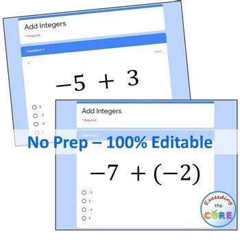 ADD INTEGERS Digital Assessment Google Forms Quiz By Exceeding The CORE