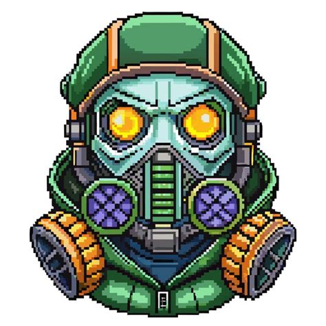 Retro Futuristic Pixel Art Gas Masked Cyber Warrior Design Premium Ai Generated Vector