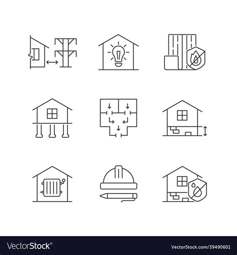 Building Safety Regulations Linear Icons Set Vector Image