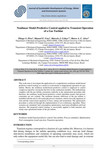 Pdf Nonlinear Model Predictive Control Applied To Transient Operation Of A Gas Turbine