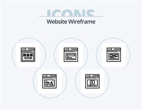 Website Wireframe Line Icon Pack 5 Icon Design Website Page Text Internet Website 19685661
