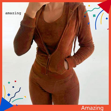 [am ] 3 ชิ ้ น Set ผู ้ หญิงเสื ้ อกั ๊ กกางเกงชุดเสื ้ อกั ๊ กแขนกุดซิปกีฬาสบายๆhooded Coat