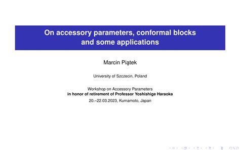 Pdf On Accessory Parameters Conformal Blocks And Some Applications