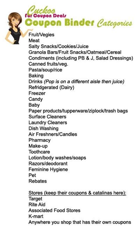 Coupon Binder Categories For Organizing Coupons