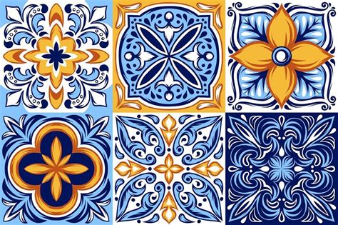 Italian Ceramic Tile Pattern In Blue And Yellow Italian Patterns