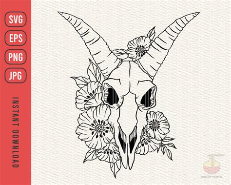 Goat Skull With Flowers Svg Goat Skull Svg Goat Skull Floral Svg