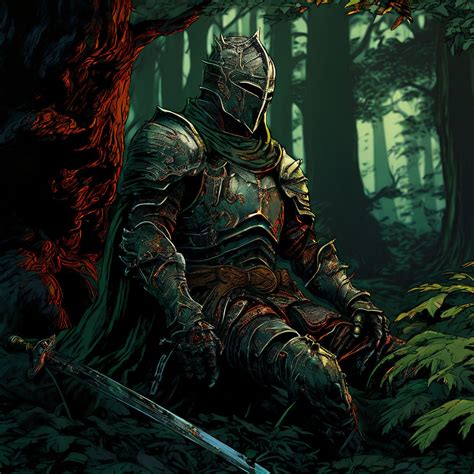 Knight Lying In The Fantasy Green Dark Forest With Tree With By Mariiisek Playground