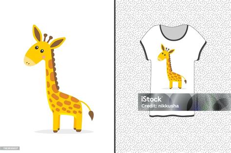 T 셔츠에 대 한 귀여운 기린 디자인 만화 기린 티셔츠 스웨트 셔츠 및 기념품 인쇄 벡터 그림입니다 그래픽 티셔츠 벡터