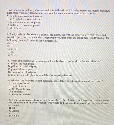 Solved 1 An Inheritance Pattern In Humans And In Fruit
