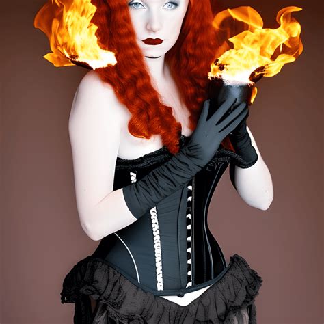 Beautiful Redheaded Girl In Black Corset And Gloves · Creative Fabrica