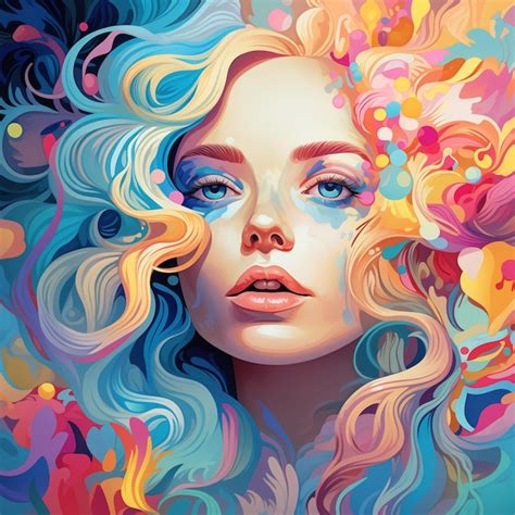Premium Photo Beautiful Girl Portrait Abstract Colorful Illustration