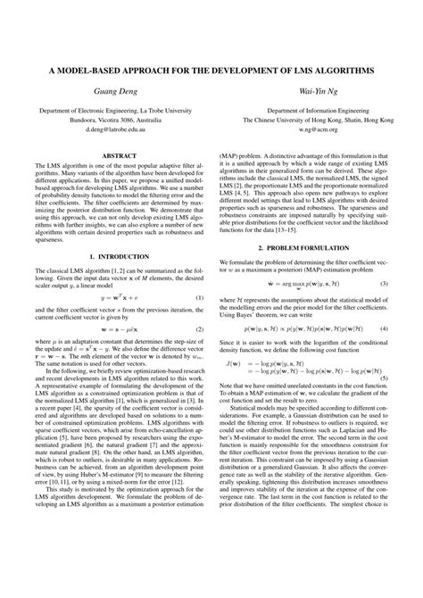 Pdf A Model Based Approach For The Development Of Lms Algorithms Adaptive Filter Applications