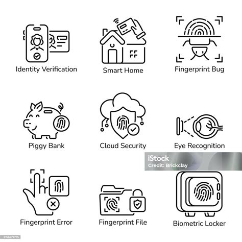 Set Of Biometric Authentication Linear Icons Stock Illustration