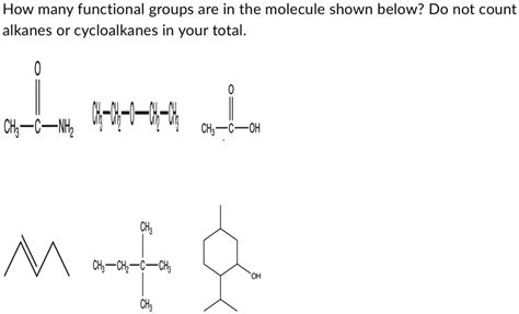 How Many Functional Groups Are In The Molecule Shown Below Do Not Count Alkanes Or Cycloalkanes