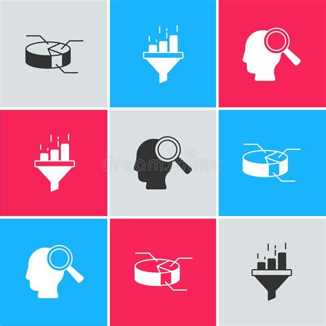 Set Pie Chart Infographic Sales Funnel With And Search People Icon Vector Stock Vector