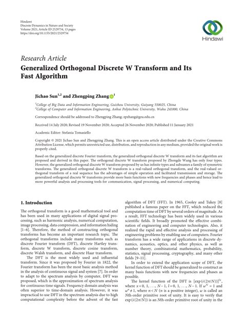 Pdf Generalized Orthogonal Discrete W Transform And Its Fast Algorithm