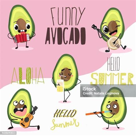 서로 다른 감정과 악기를 가진 다섯 만화 코코넛 캐릭터 세트와 서핑 보드 여름 카페 여름 세일 생일 어린이 개념 개념에 대한 스톡 벡터 아트 및 기타 이미지 Istock