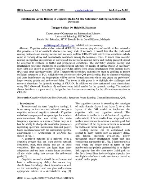 Pdf Interference Aware Routing In Cognitive Radio Ad Hoc Networks Challenges And Research