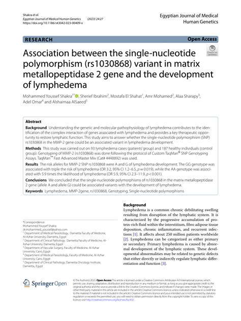 Pdf Association Between The Single Nucleotide Polymorphism Rs1030868 Variant In Matrix