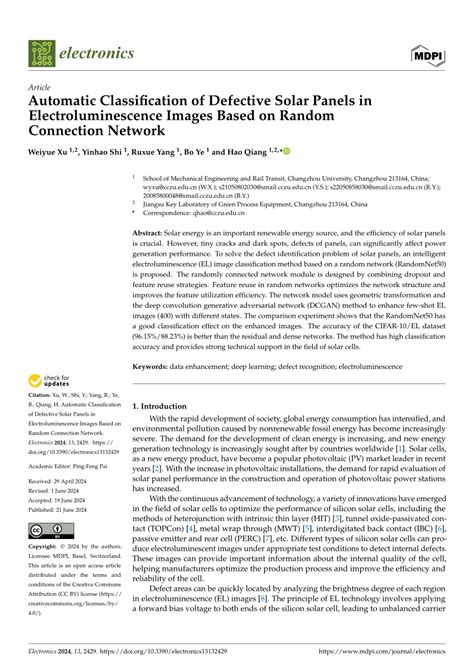 Pdf Automatic Classification Of Defective Solar Panels In Electroluminescence Images Based On