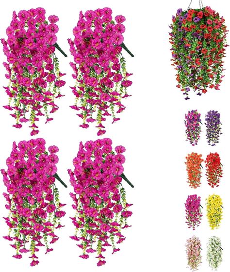 Artificial Hanging Flowers Plants For Outdoors Decoration 4pcs Fake