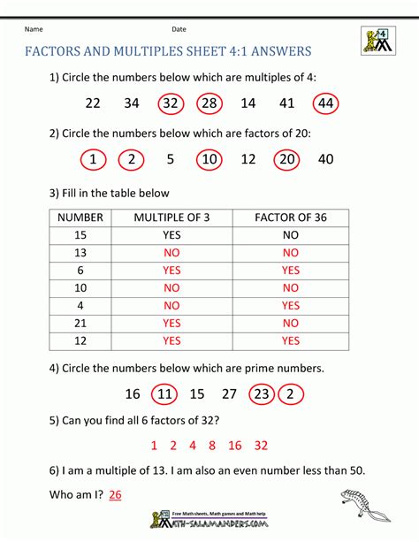 Year 6 Factors And Multiples Worksheet Free Printable