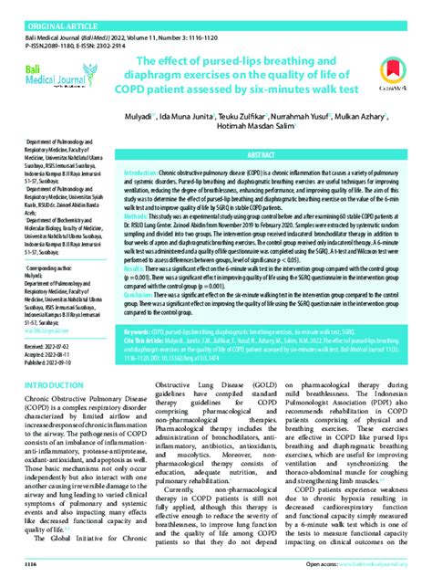 Pdf The Effect Of Pursed Lips Breathing And Diaphragm Exercises On