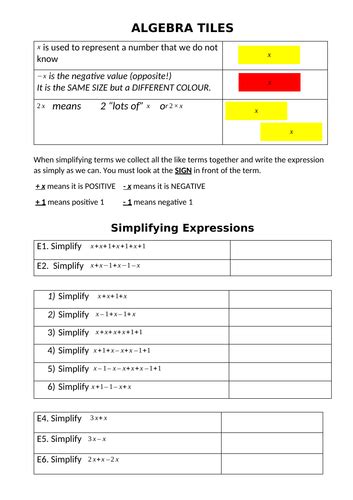 Using Manipulatives Algebra Tiles To Simplify Expression Powerpoint Lesson Ks3 Teaching