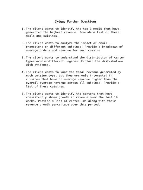 Swiggy Further Questions Pdf