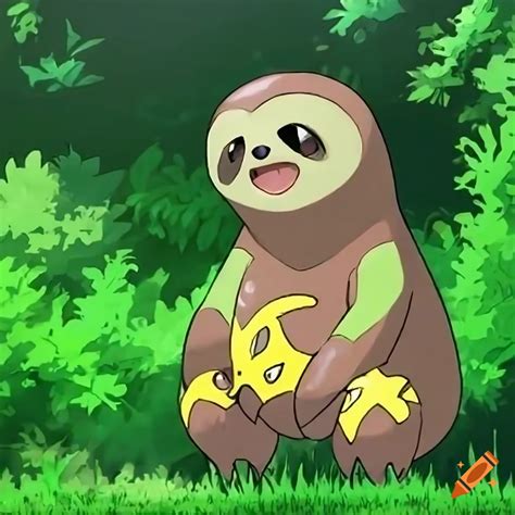 Grass Type Pokémon Sloth Moss Vibrant Colors Anime Pokémon Style