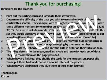 Mean Median Mode And Range Sorting Cards By Classes With VanSickle