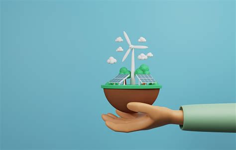 태양 전지판으로 전기 생산 태양 에너지 및 풍력 터빈 청정 에너지 3차원 형태에 대한 스톡 사진 및 기타 이미지 3차원 형태 개념 개발 Istock