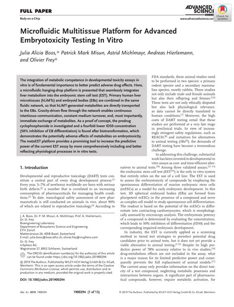 Pdf Microfluidic Multitissue Platform For Advanced Embryotoxicity Testing In Vitro
