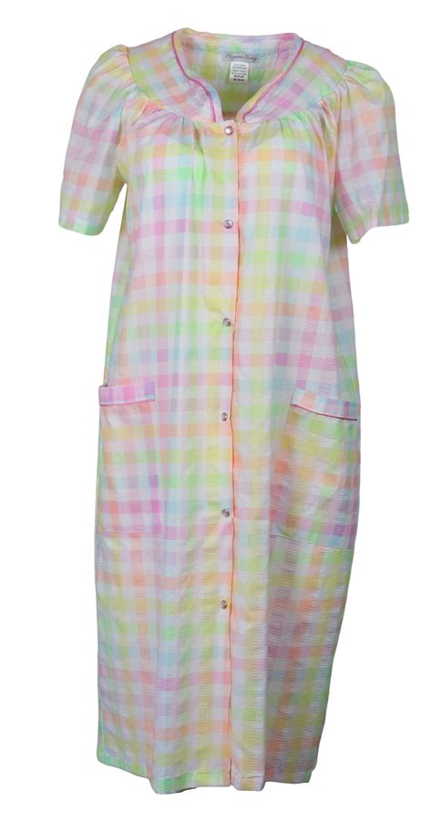 Elegant Emily Womens Plus Size Snap Front Duster Robe With Pockets Pastel Checker 1x