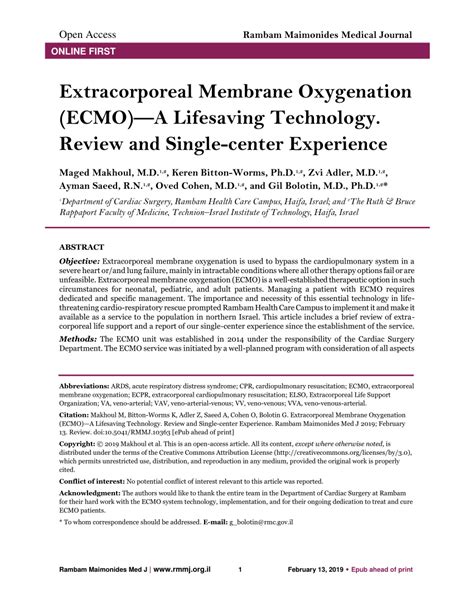 Pdf Extracorporeal Membrane Oxygenation Ecmo —a Lifesaving Technology Review And Single