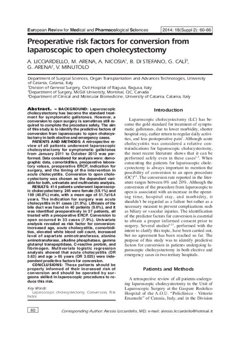 Pdf Preoperative Risk Factors For Conversion From Laparoscopic To Open Cholecystectomy Najaf