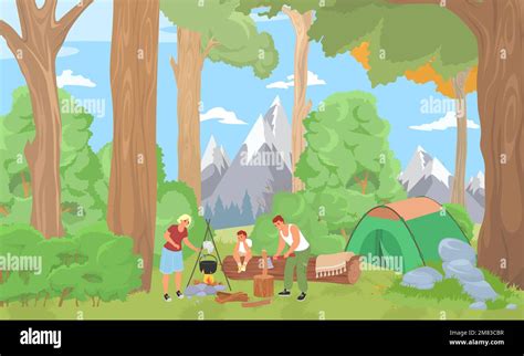 Campfire In Forest During Stock Vector Images Alamy
