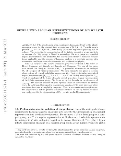Pdf Generalized Regular Representations Of Big Wreath Products