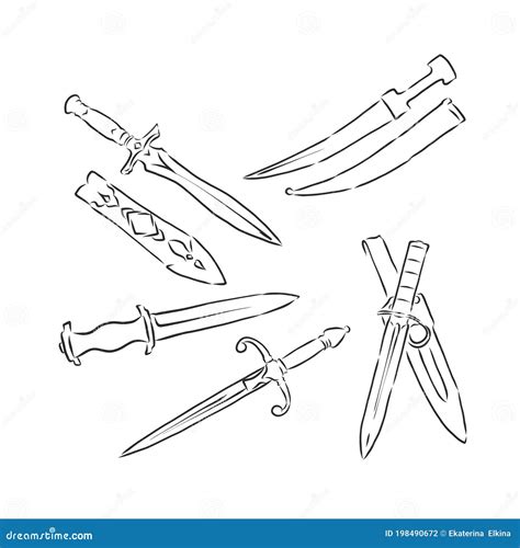 Set Dagger Doodle Style Sketch Illustration Hand Drawn Vector Dagger Vector Sketch Set Dagger Doodle Style Sketch Illustration Hand Drawn Vector Dagger Vector Sketch