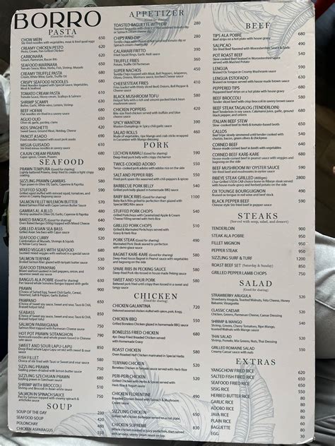 Menu At Borro Restaurant Quezon City