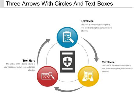 Three Arrows With Circles And Text Boxes PowerPoint Shapes PowerPoint Slide Deck Template
