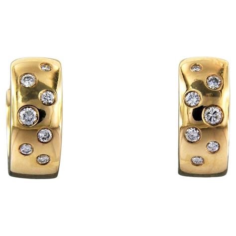 Earrings Set With Diamonds 14k Yellow Gold For Sale At 1stdibs