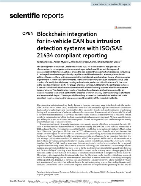 Pdf Blockchain Integration For In Vehicle Can Bus Intrusion Detection Systems With Iso Sae