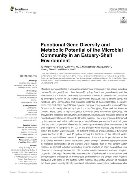 Pdf Functional Gene Diversity And Metabolic Potential Of The Microbial Community In An Estuary