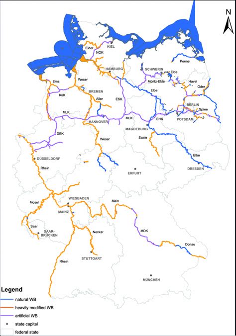 Map Depicting The Federal Waterways Of Germany Also Showing All Water